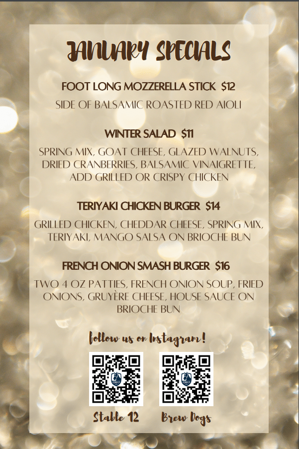 Menu - Stable 12 Brewing Company